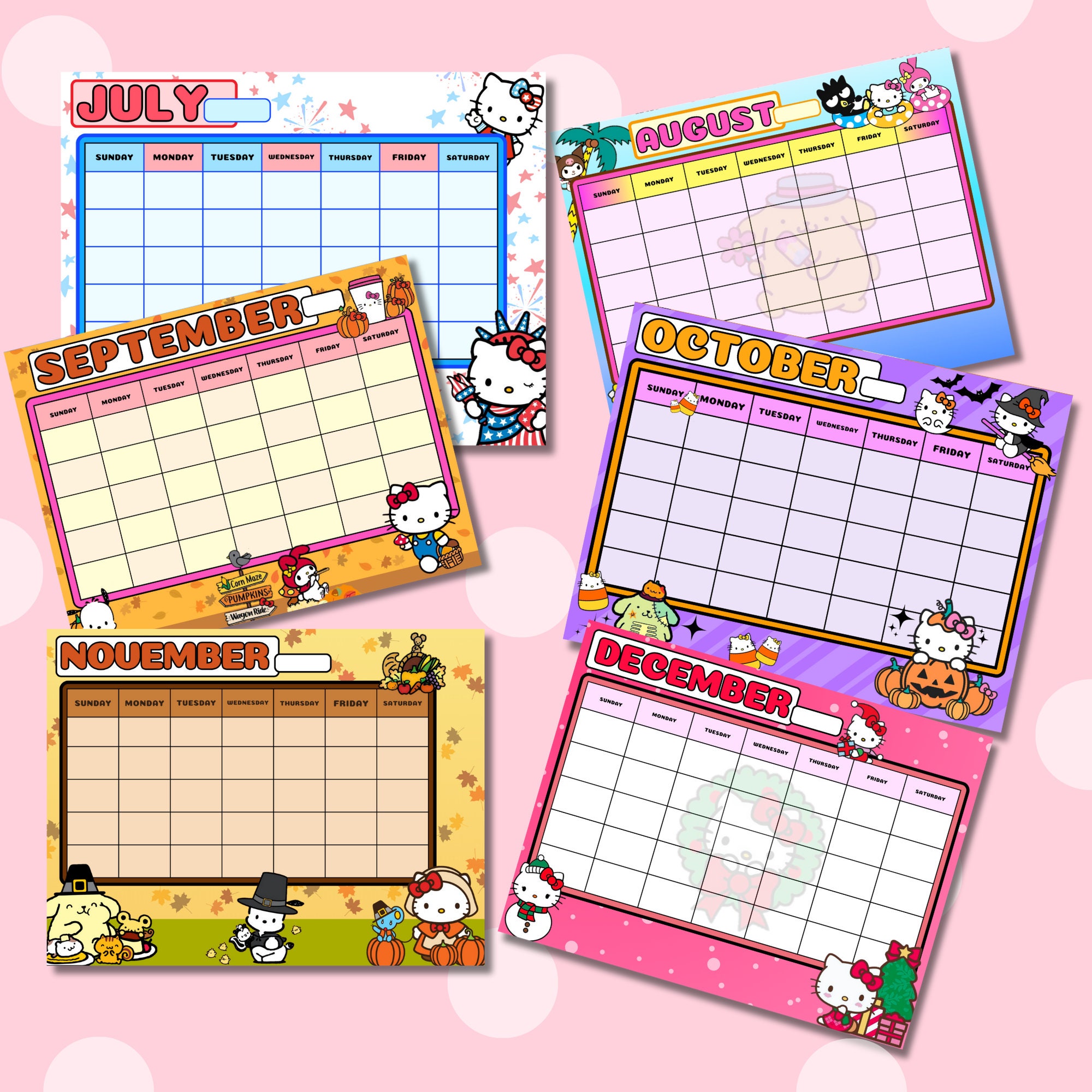 EDITABLE Printable Cute Kitty Digital, Printable Fillable Monthly ...