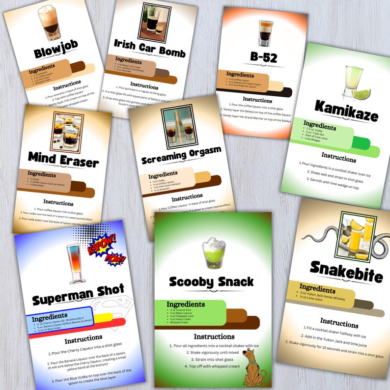 30 Popular Cocktail Recipe Cards | Best Shots | Recipe Cards ...
