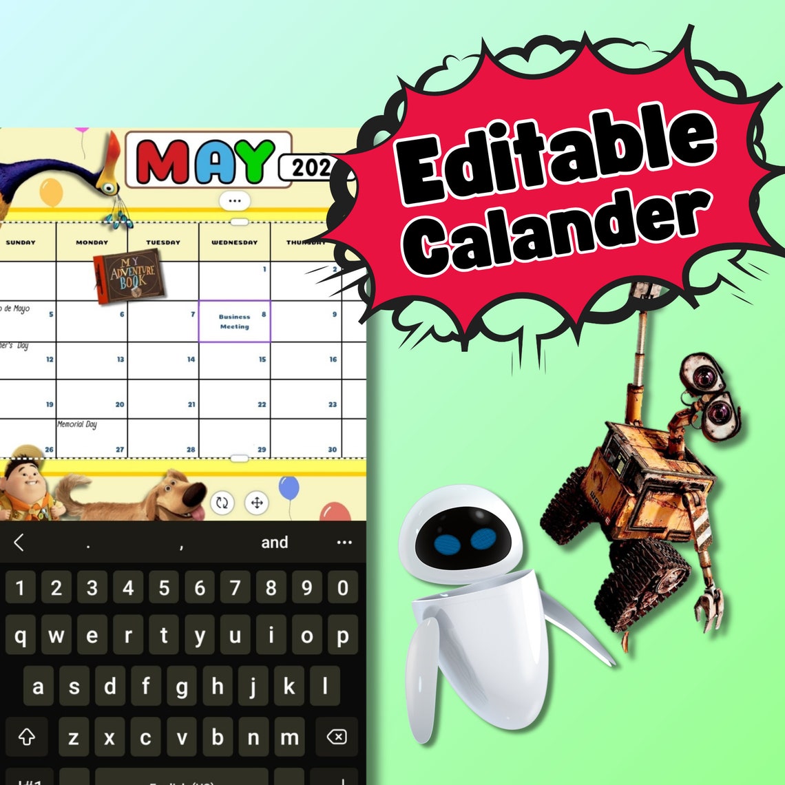 EDITABLE Printable Kid's Calendar, Printable Fillable Monthly Calendar ...