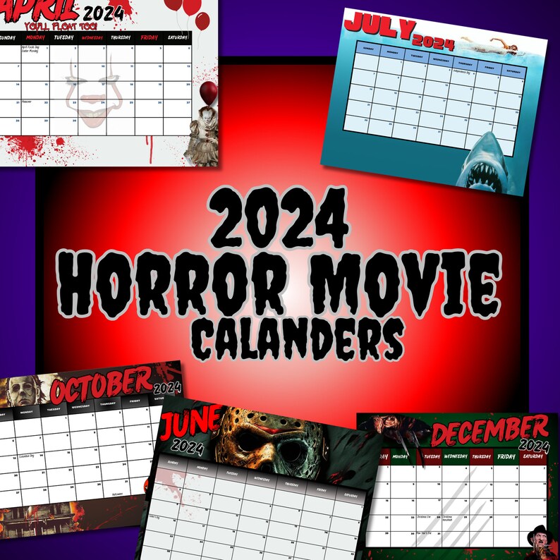 2024 EDITABLE Printable Horror Movie Calendar,printable Fillable ...