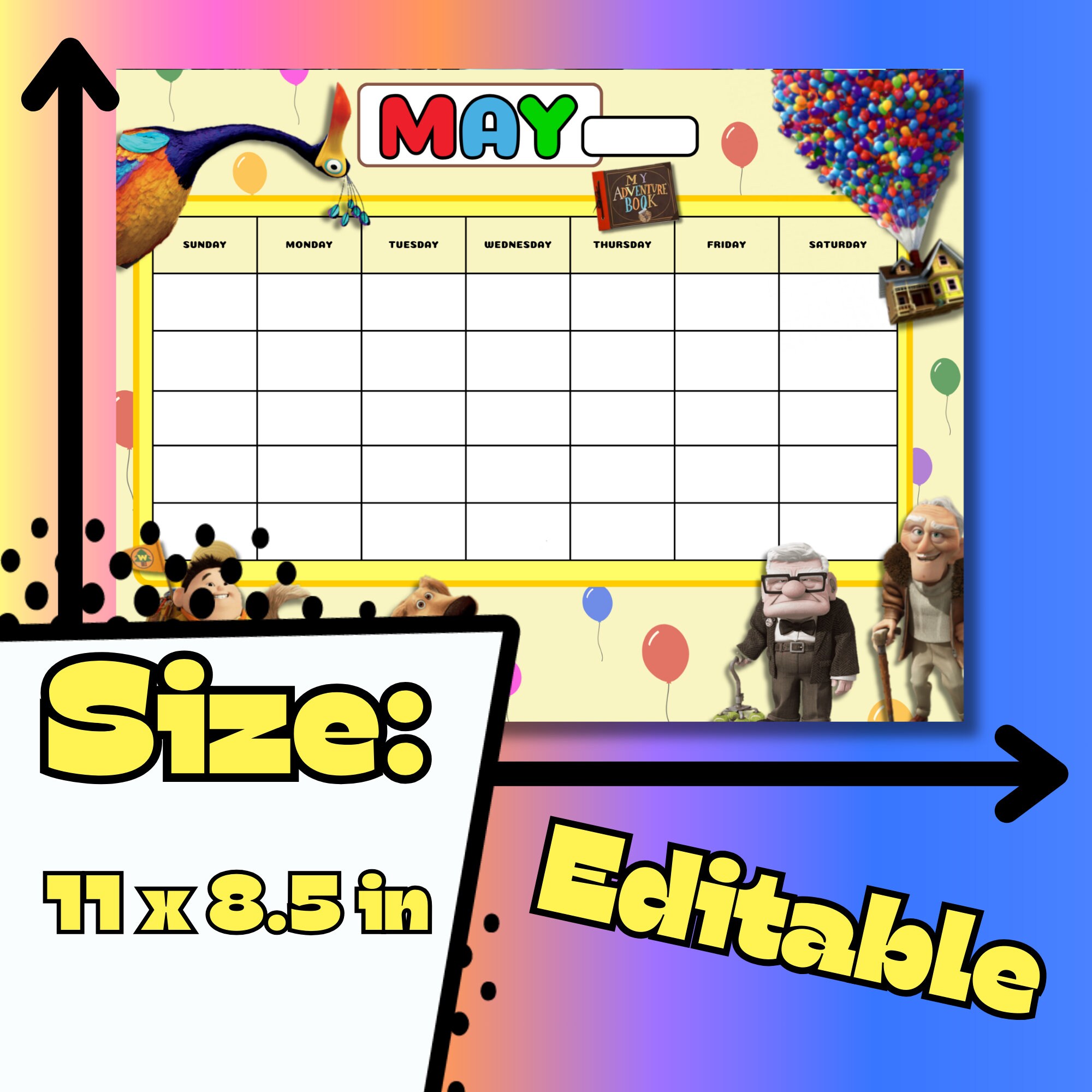 EDITABLE 2024 Printable Kid's Calendar, Printable Fillable Monthly ...