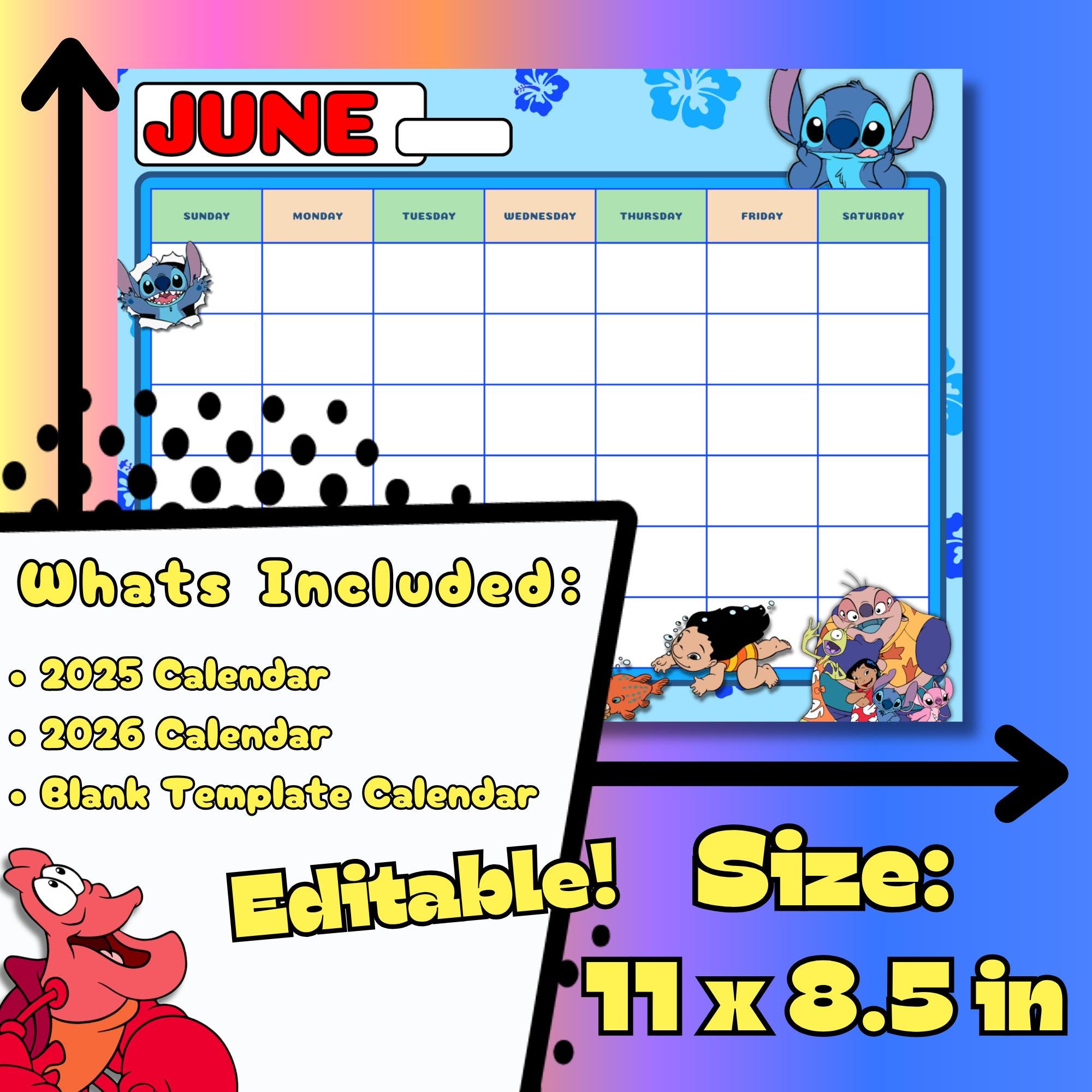 EDITABLE Printable Kid's 2025 Calendar, Monthly 2026 Calendar Template ...