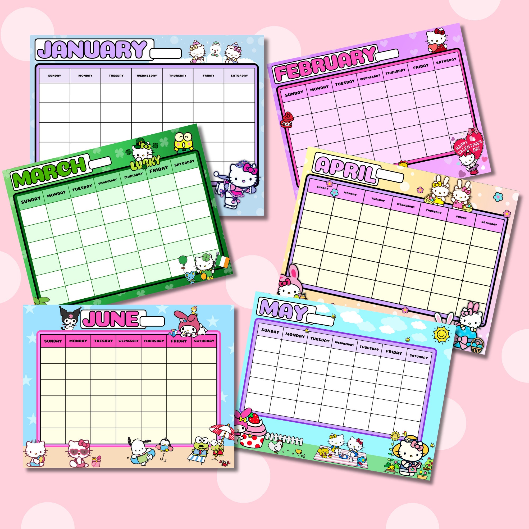 EDITABLE Printable Cute Kitty Digital, Printable Fillable Monthly ...