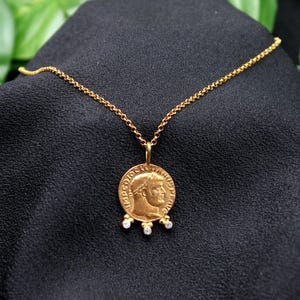 50cm Chain Roman Emperor Caesar Coin Medallion Necklace, Gold Plated ...