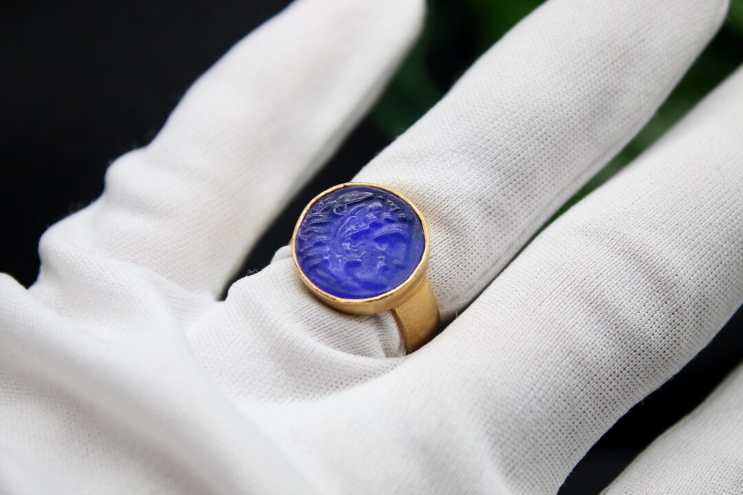 The Timeless Beauty of the Hercules Blue Venetian Glass Intaglio Silver ...