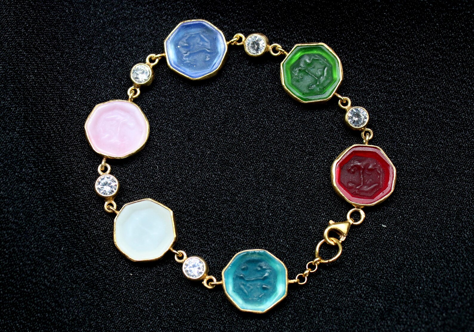Roman Altar Realm Intaglio Glass Bracelet, 925 Sterling Silver Handmade ...