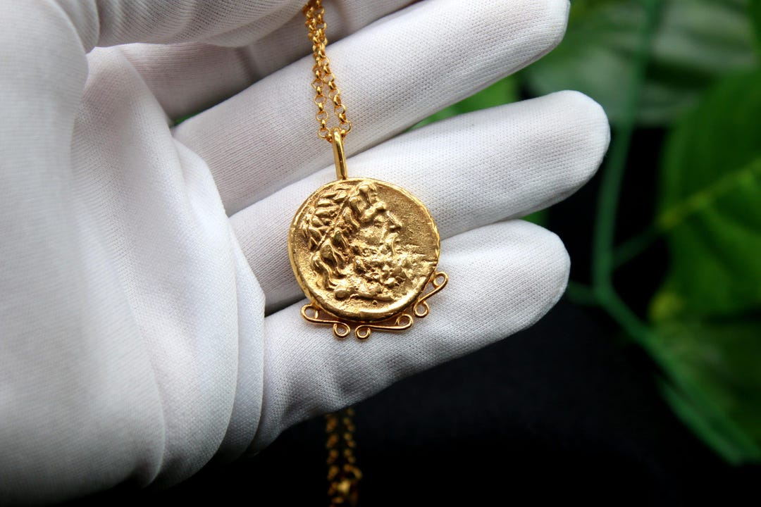 50cm Chain Zeus Coin Medallion Necklace, Ancient Greek-inspired Gold ...