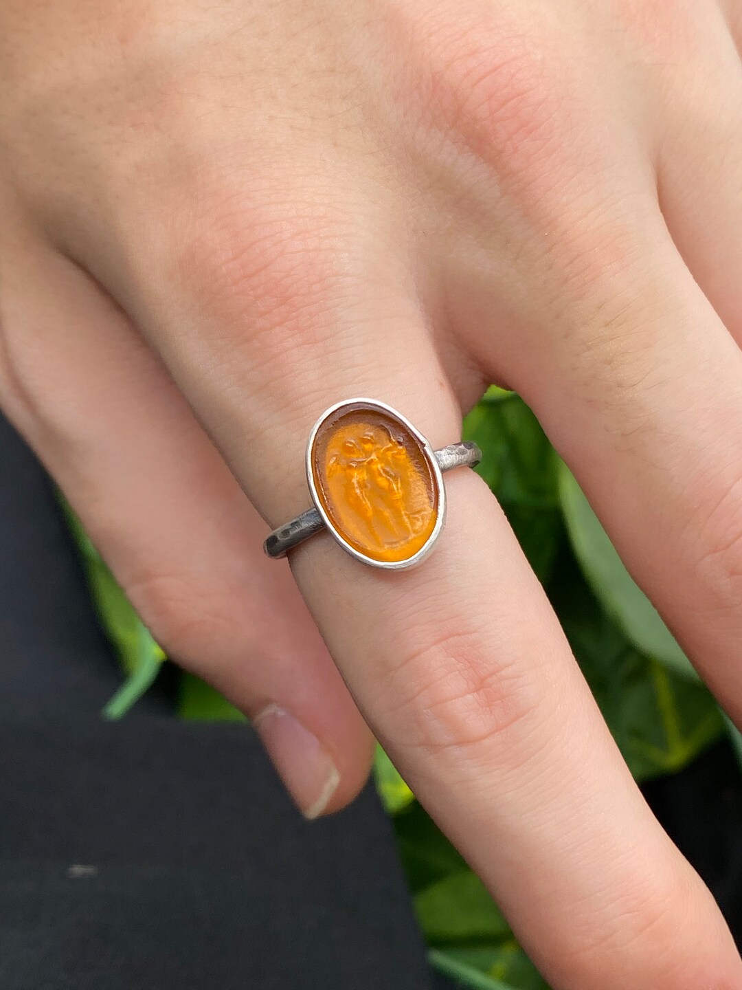 Handmade Intaglio Glass Eros and Aphrodite Silver Ring - Mythical ...