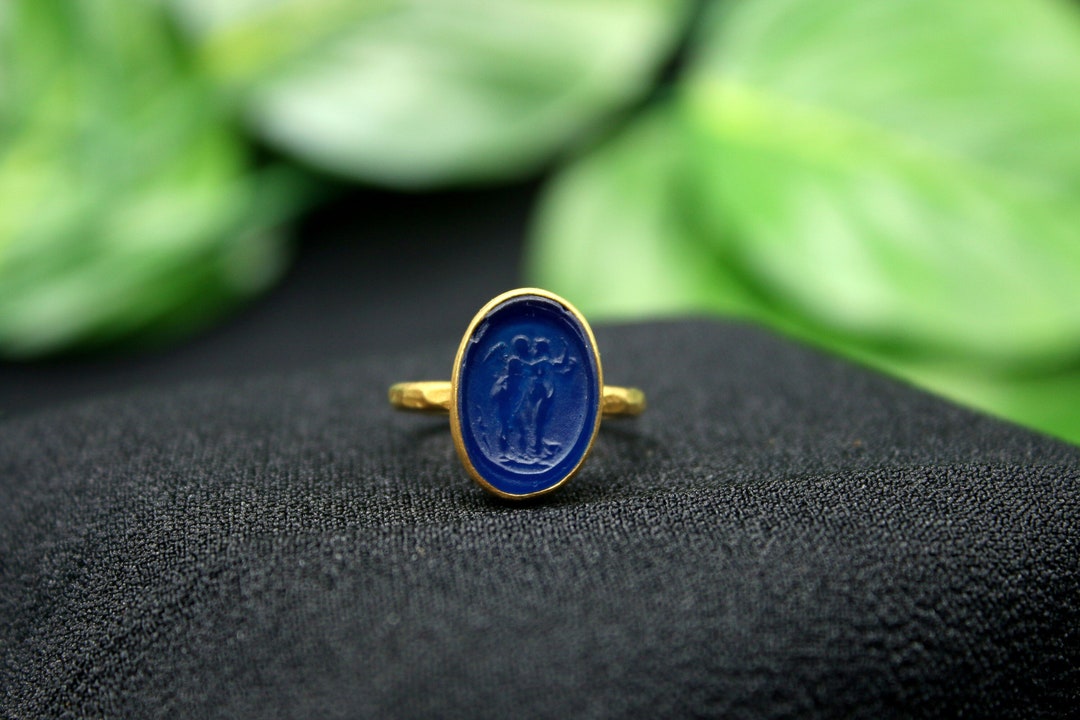 Intaglio Glass Eros and Aphrodite Silver Ring - Handmade Artisan ...