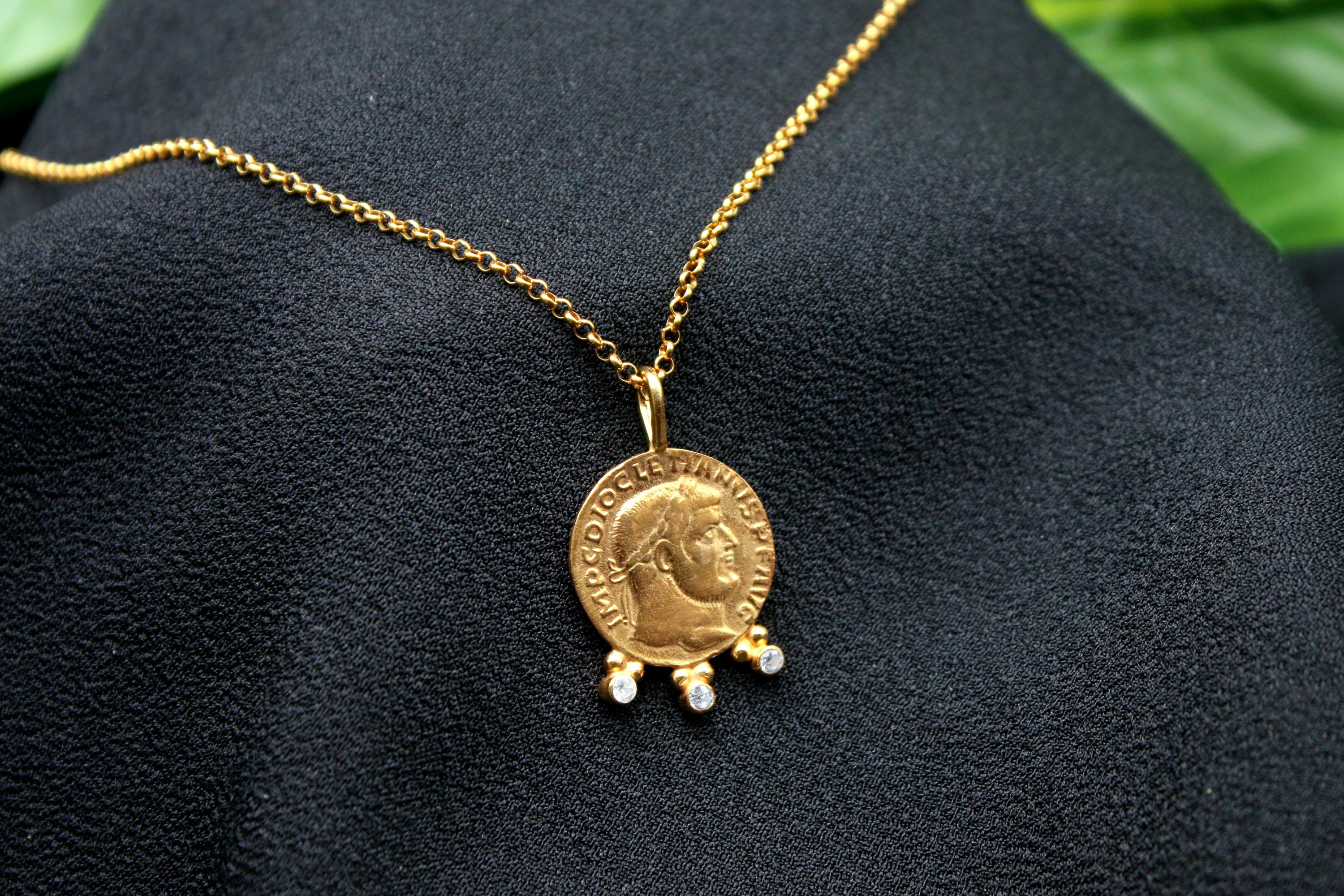 50cm Chain Roman Emperor Caesar Coin Medallion Necklace, Gold Plated ...