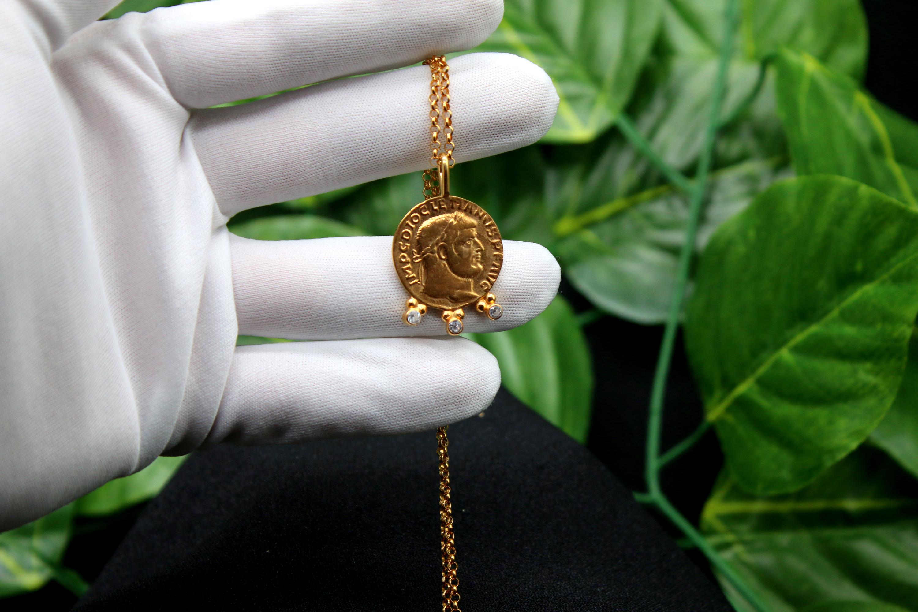 50cm Chain Roman Emperor Caesar Coin Medallion Necklace, Gold Plated ...