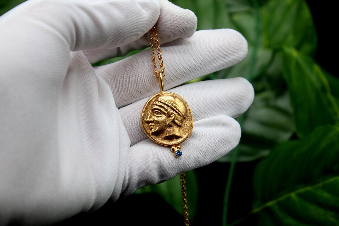 50cm Chain Ancient Roman Coin Medallion Necklace, Gold Plated Handmade ...