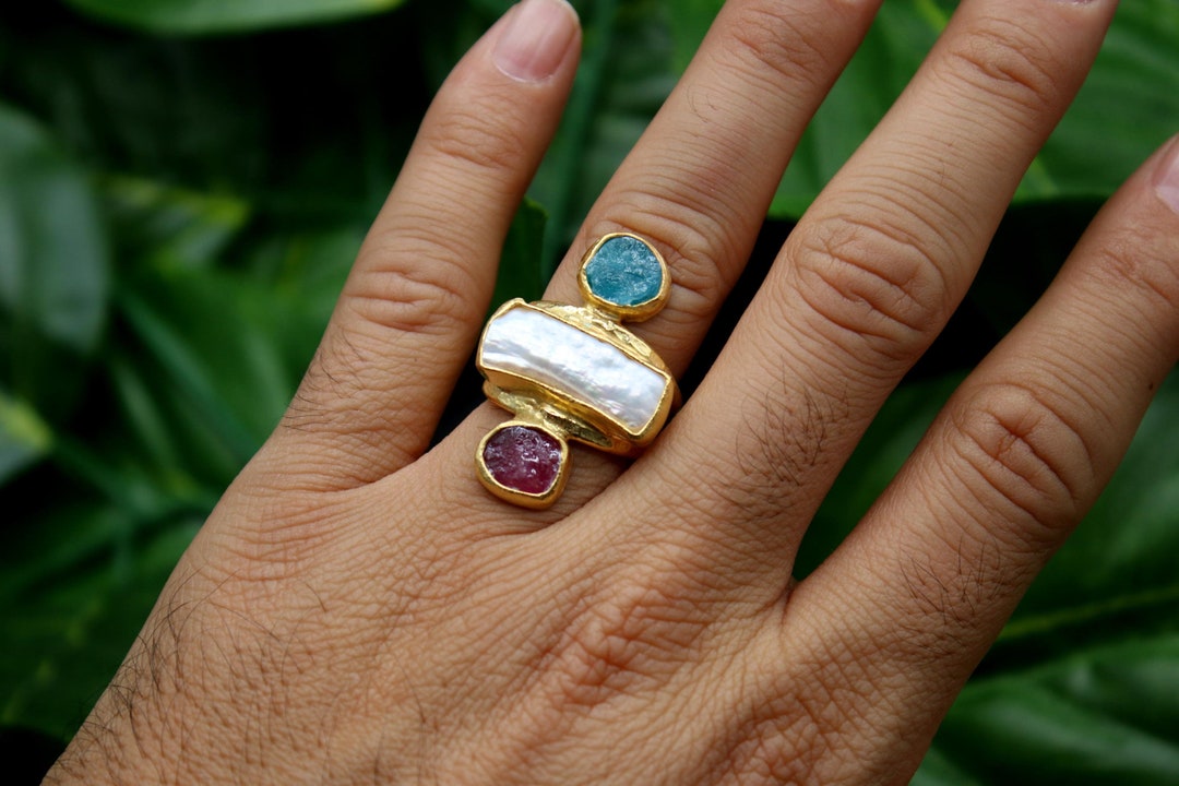 Raw Ruby, Blue Apatite, and Freshwater Pearl Silver Ring: A Guide to ...