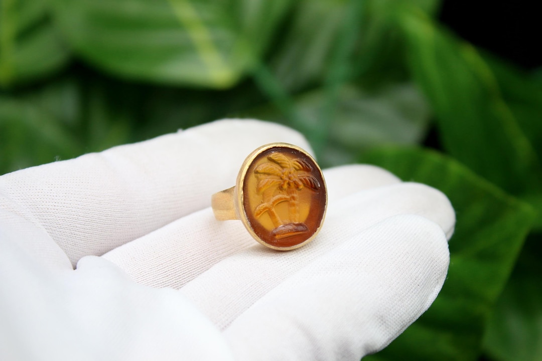 Intaglio Cameo Palm Silver Ring: A Unique Handmade Greek Jewelry ...