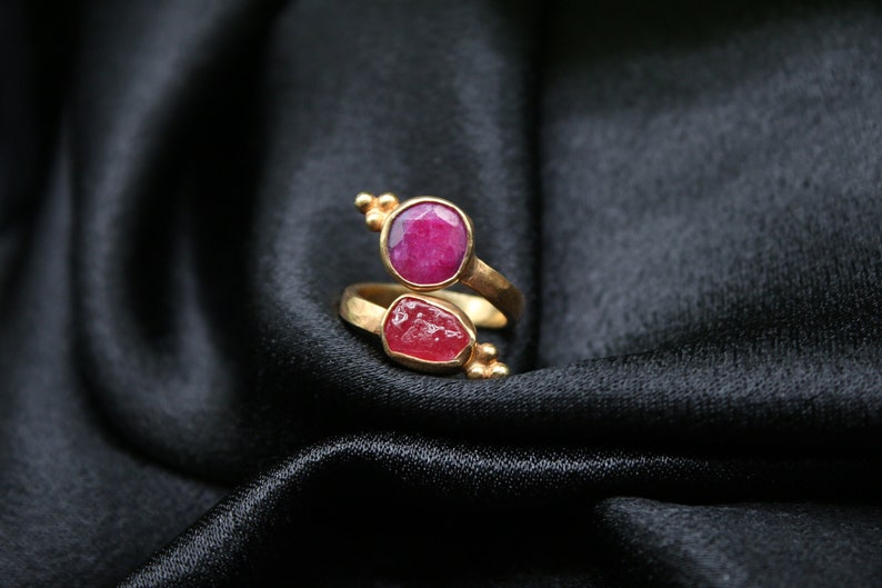 Raw Ruby Ring, Handmade Adjustable 925 Sterling Silver Ring, Gold ...