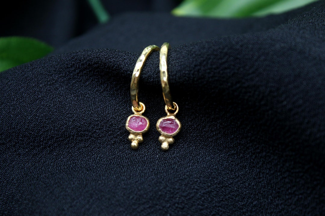 Raw Ruby Silver Hoop Earrings: A Stunning Gift of Handmade Jewelry - Etsy