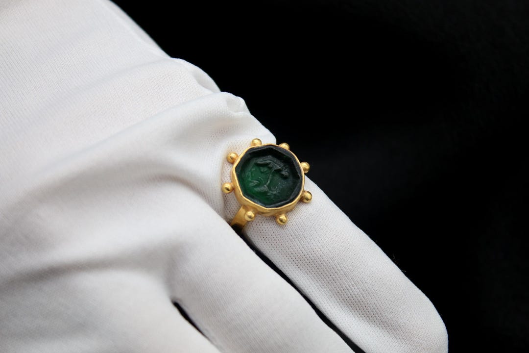 Intaglio Glass Eros and Aphrodite Silver Ring - Handmade Artisan ...