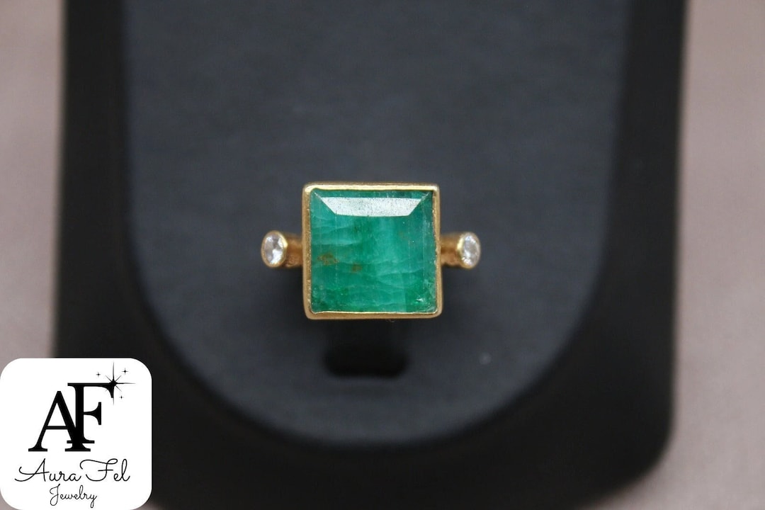 Handmade Natural Emerald Silver Ring, Engagement Ring, Emerald Jewelry ...