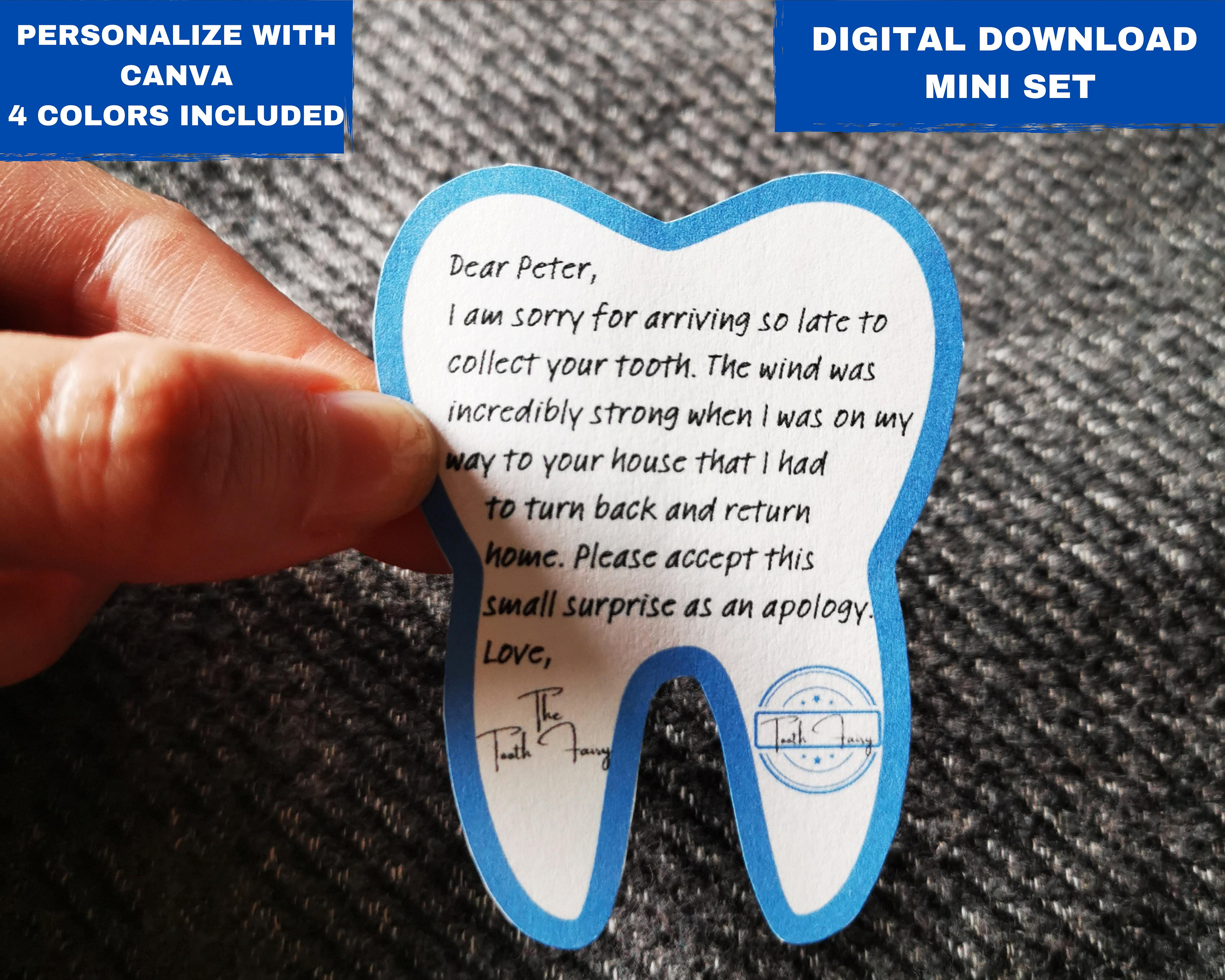 Printable Tooth Fairy Apology Letter in 4 Colors Black, Blue, Red ...