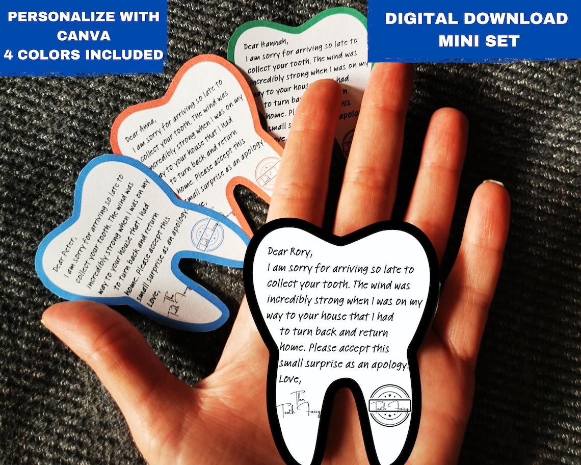 Printable Tooth Fairy Apology Letter in 4 Colors Black, Blue, Red ...