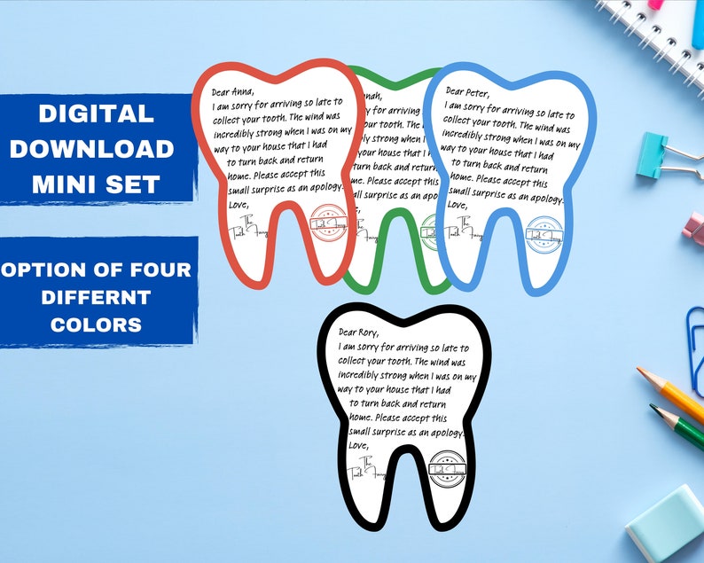 Printable Tooth Fairy Apology Letter in 4 Colors Black, Blue, Red ...