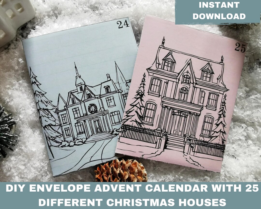Fillable Advent Calendar Envelopes, 25 Houses With Box in a Christmas ...