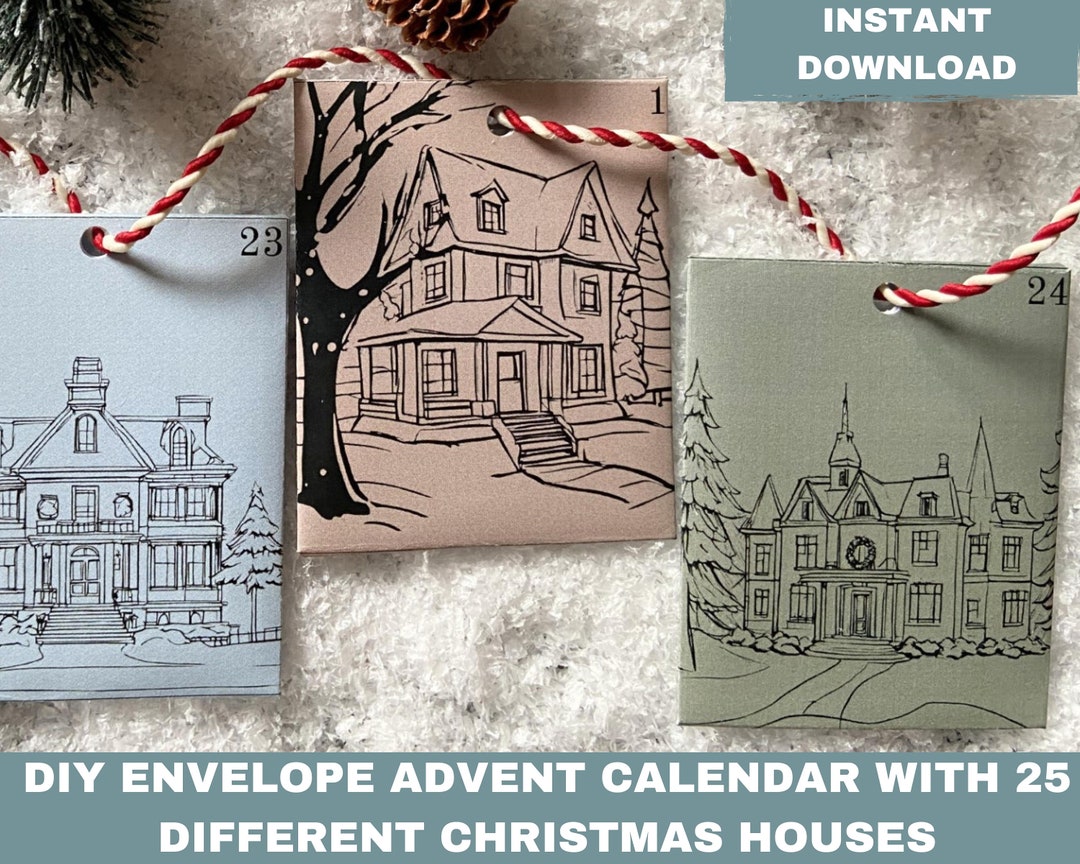 Fillable Advent Calendar Envelopes for Hanging, 25 Houses in a ...