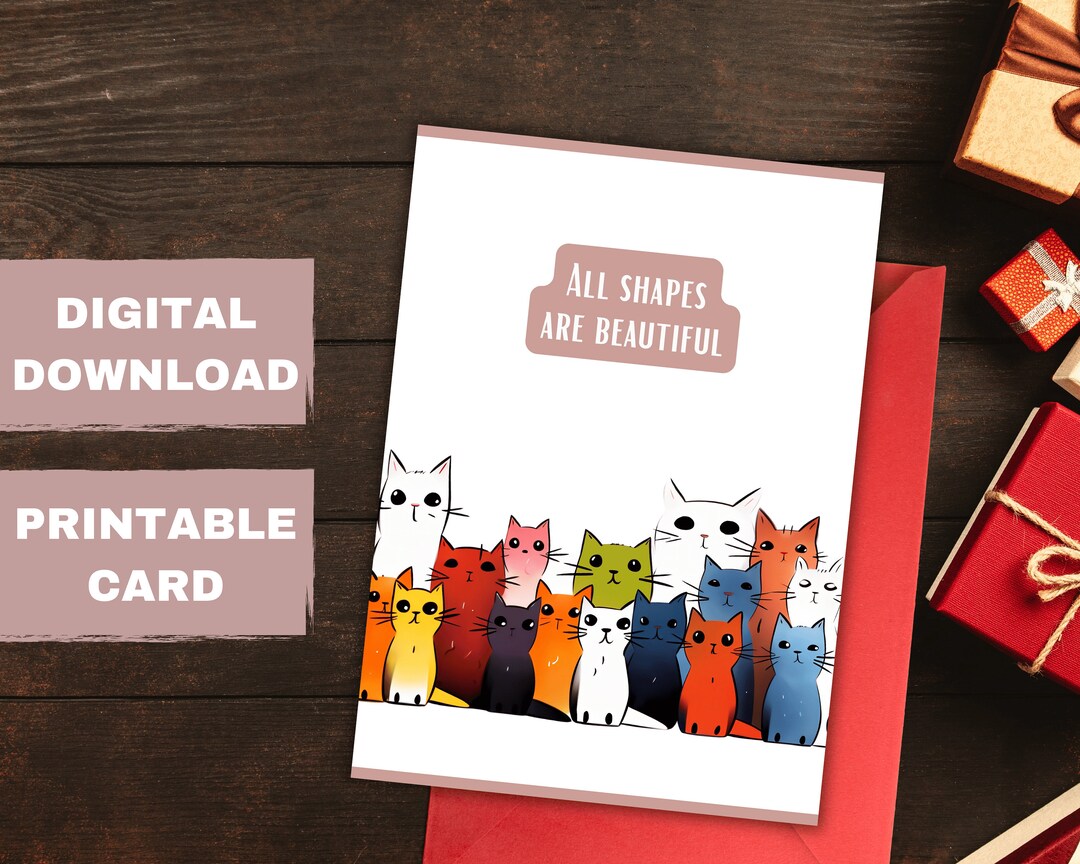 Body Positivity Printable Card With Cats in Different Shapes and Colors ...