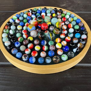 11.75” Round Wooden Framed Handmade Resin Marble Display Trays (marbles ...