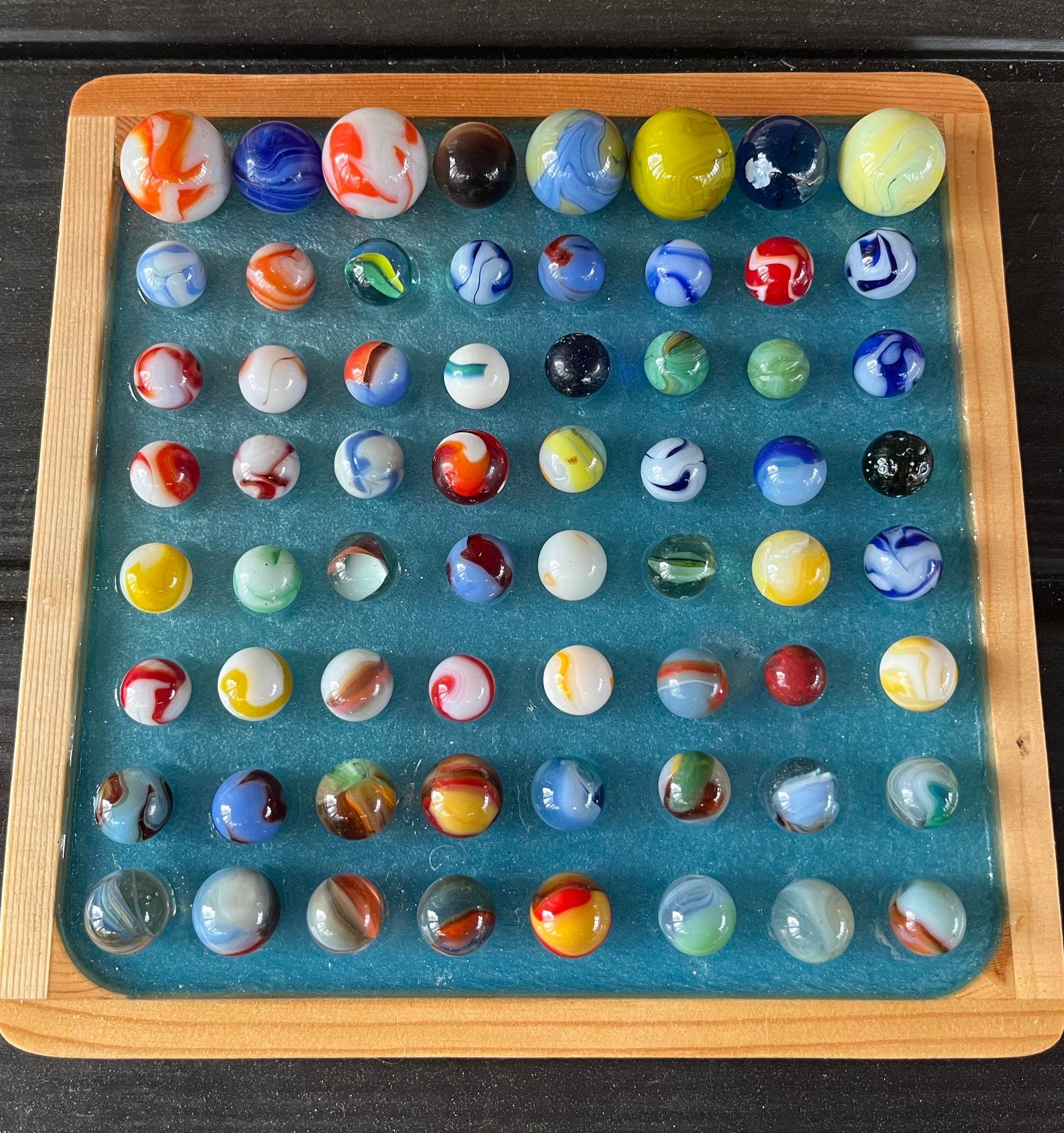8.75”x8.75” Wooden Square With Resin Marble Display Trays (marbles Not ...