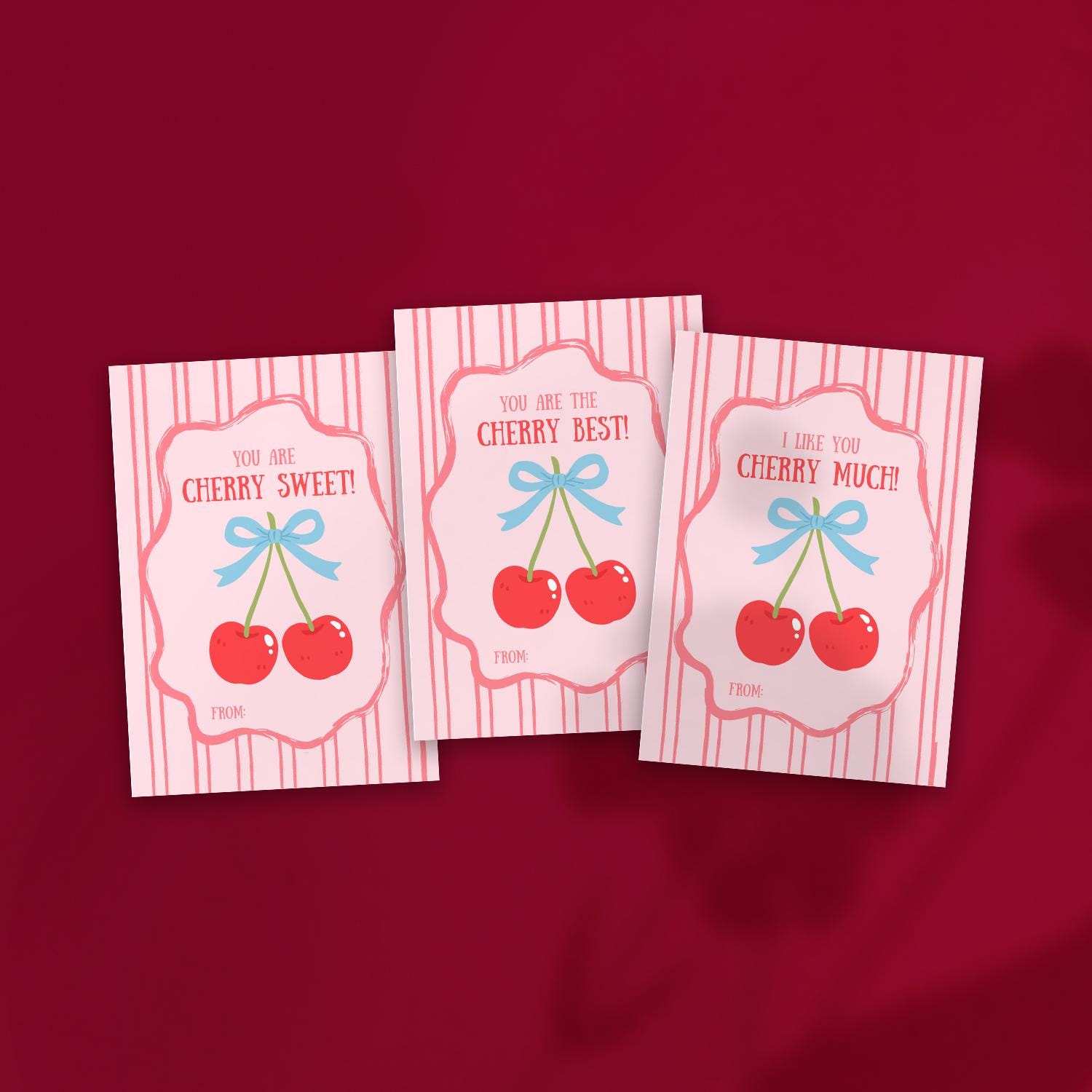 Cherry Valentine's Day Cards, Pink Printable Set (digital Download) - Etsy
