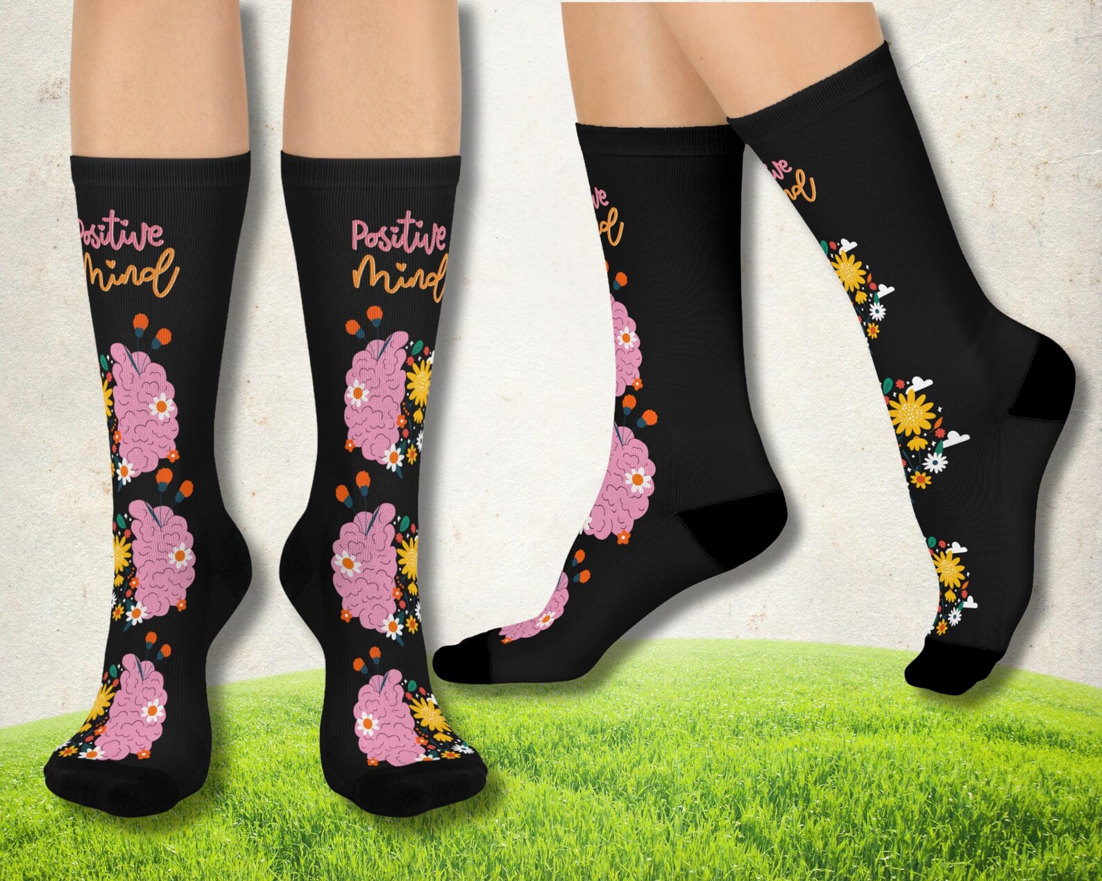 Floral Brain Socks – Cozy & Inspirational for All! Support Mental ...