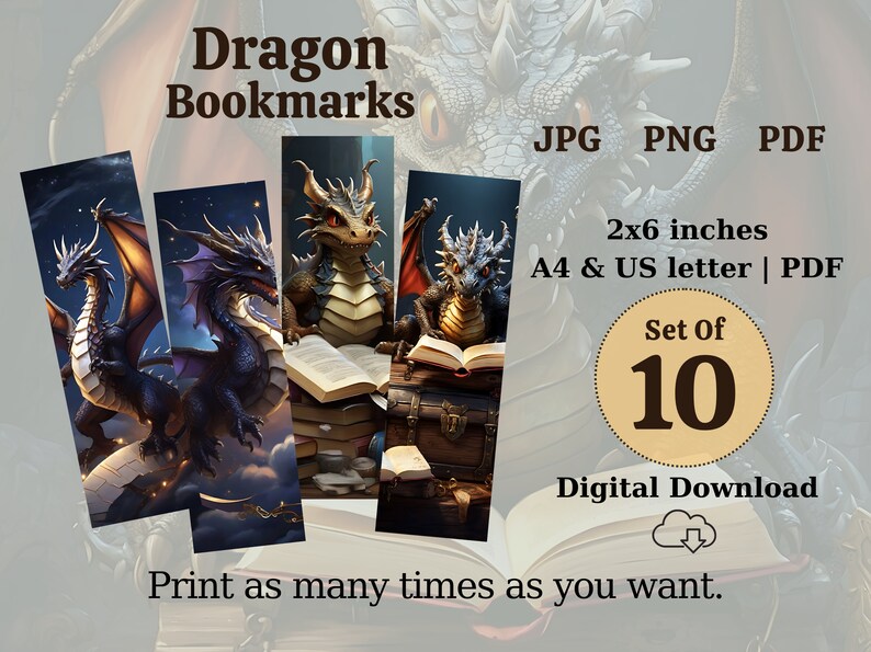 Printable Dragon Bookmarks Set - DIY Fantasy Bookmark for Dragon Lovers ...