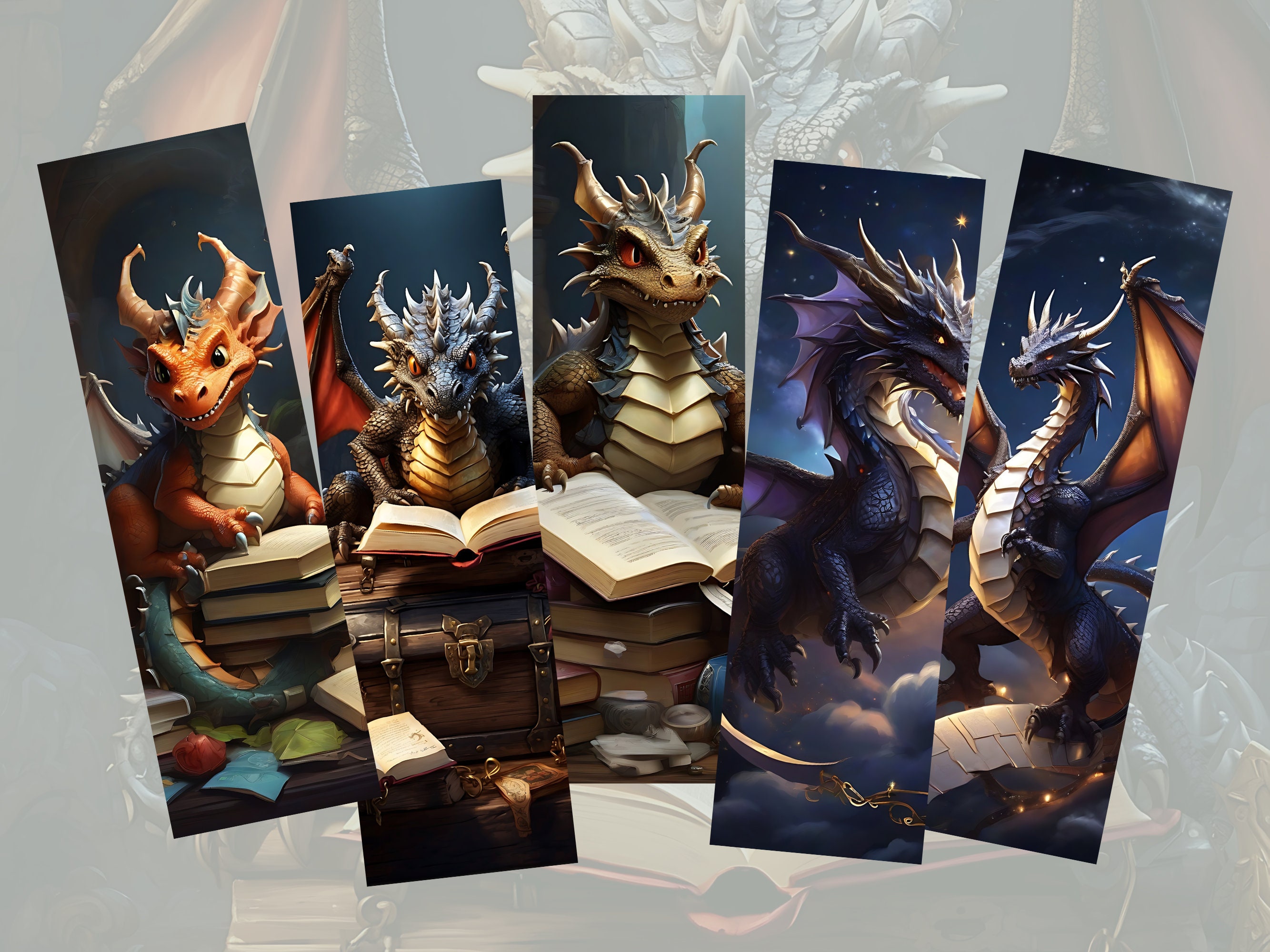 Printable Dragon Bookmarks Set - DIY Fantasy Bookmark for Dragon Lovers ...