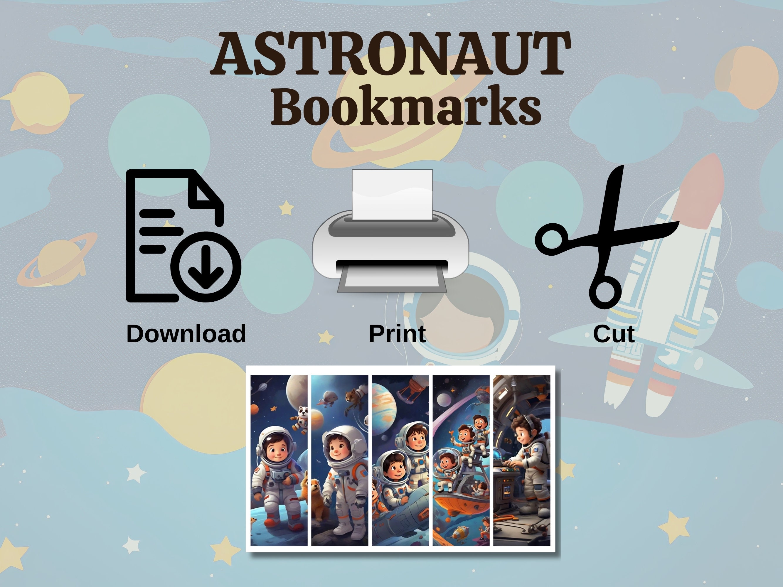 Printable Astronaut Bookmark | Digital Download Space Themed Bookmarks ...