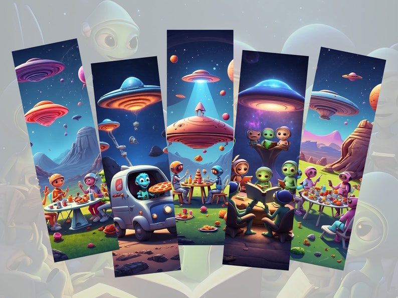 UFO Alien Bookmark UFO Bookmarks Digital Alien Reader's - Etsy