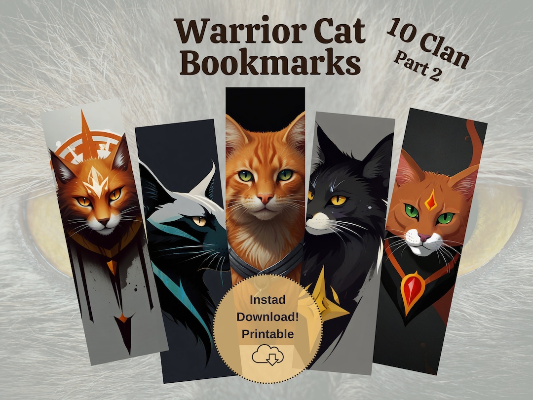 Printable Warrior Cat Bookmarks 10 Clan Part 2 - Fantasy Cat Lover Digital Download - Etsy