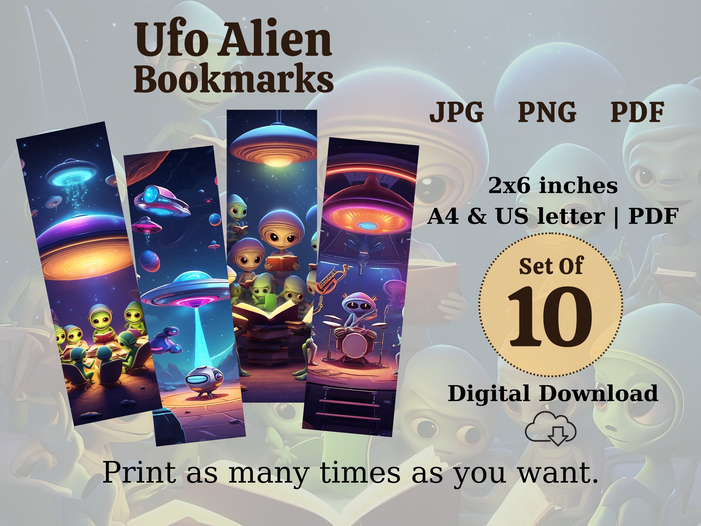 UFO Alien Bookmark UFO Bookmarks Digital Alien Reader's - Etsy