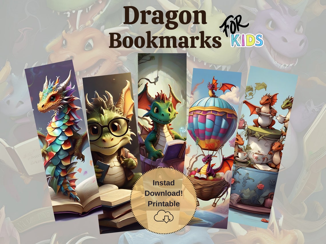 Printable Dragon Bookmark for Kids Digital Cute Fantasy Book Accessory ...
