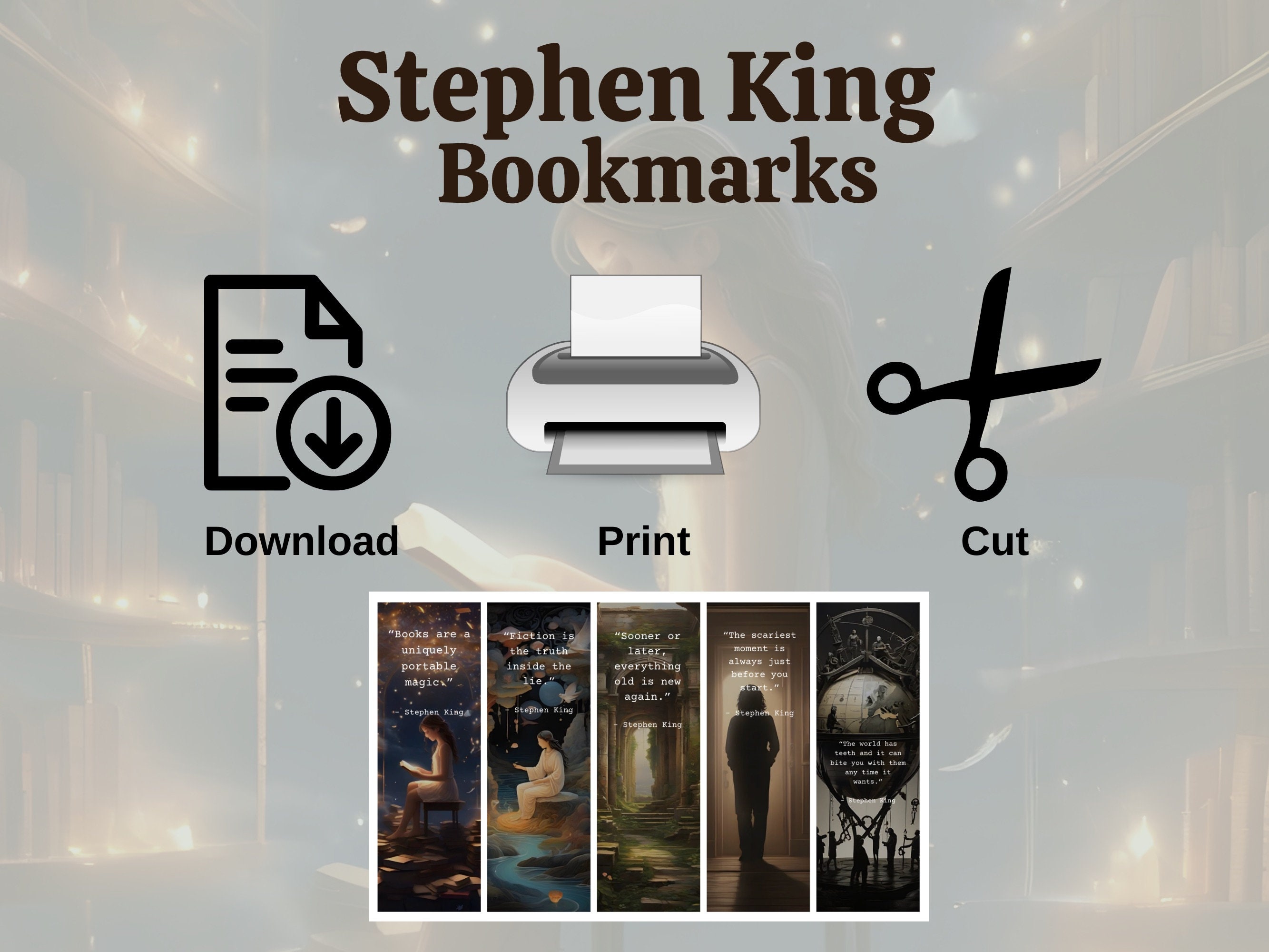 Stephen King Bookmarks Printable | Stephen King Book Lover Bookmark - Etsy