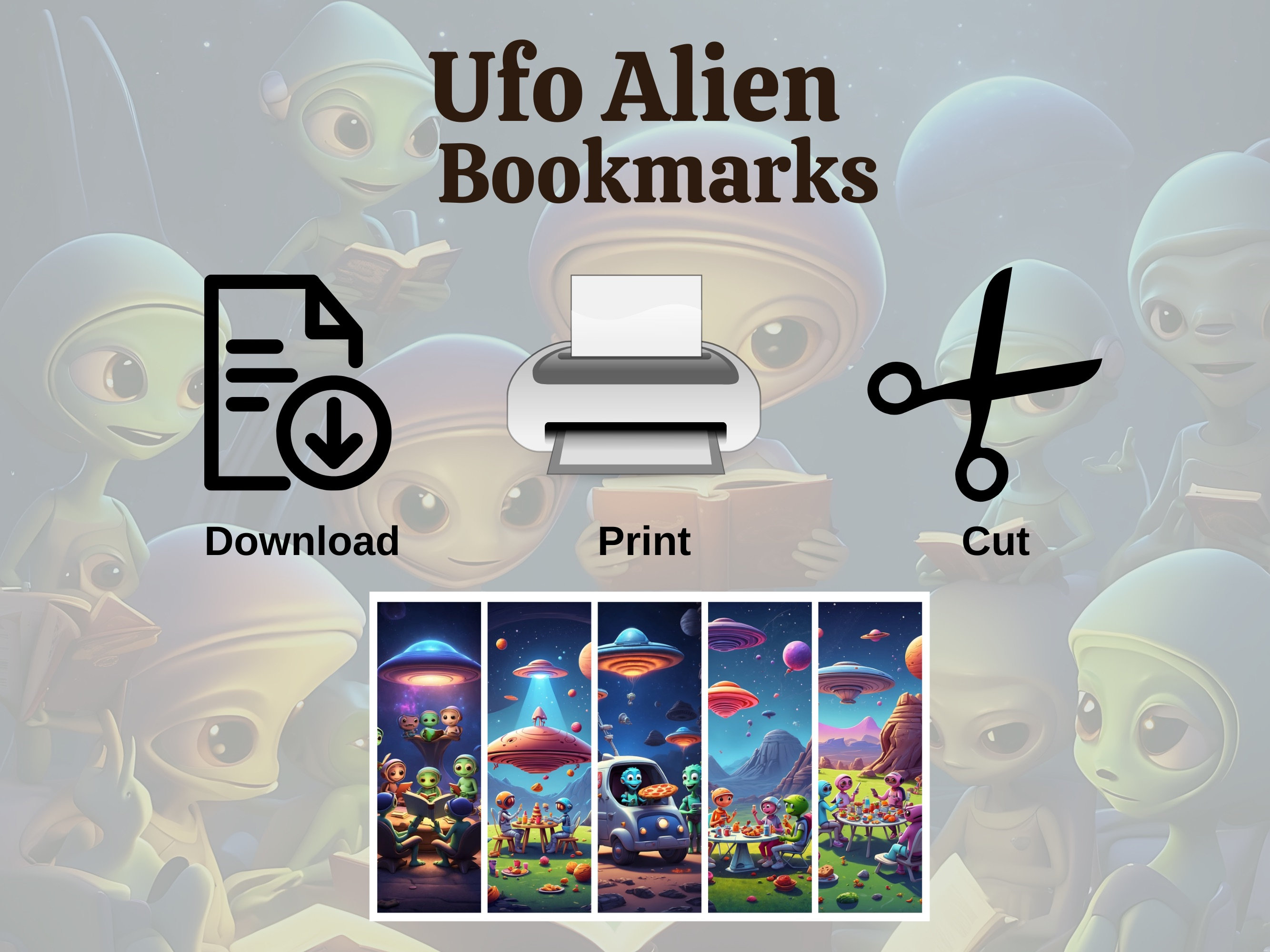 UFO Alien Bookmark UFO Bookmarks Digital Alien Reader's - Etsy