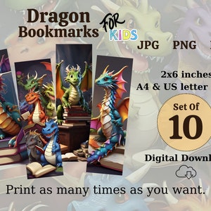 Printable Dragon Bookmark for Kids | Digital Cute Fantasy Book ...