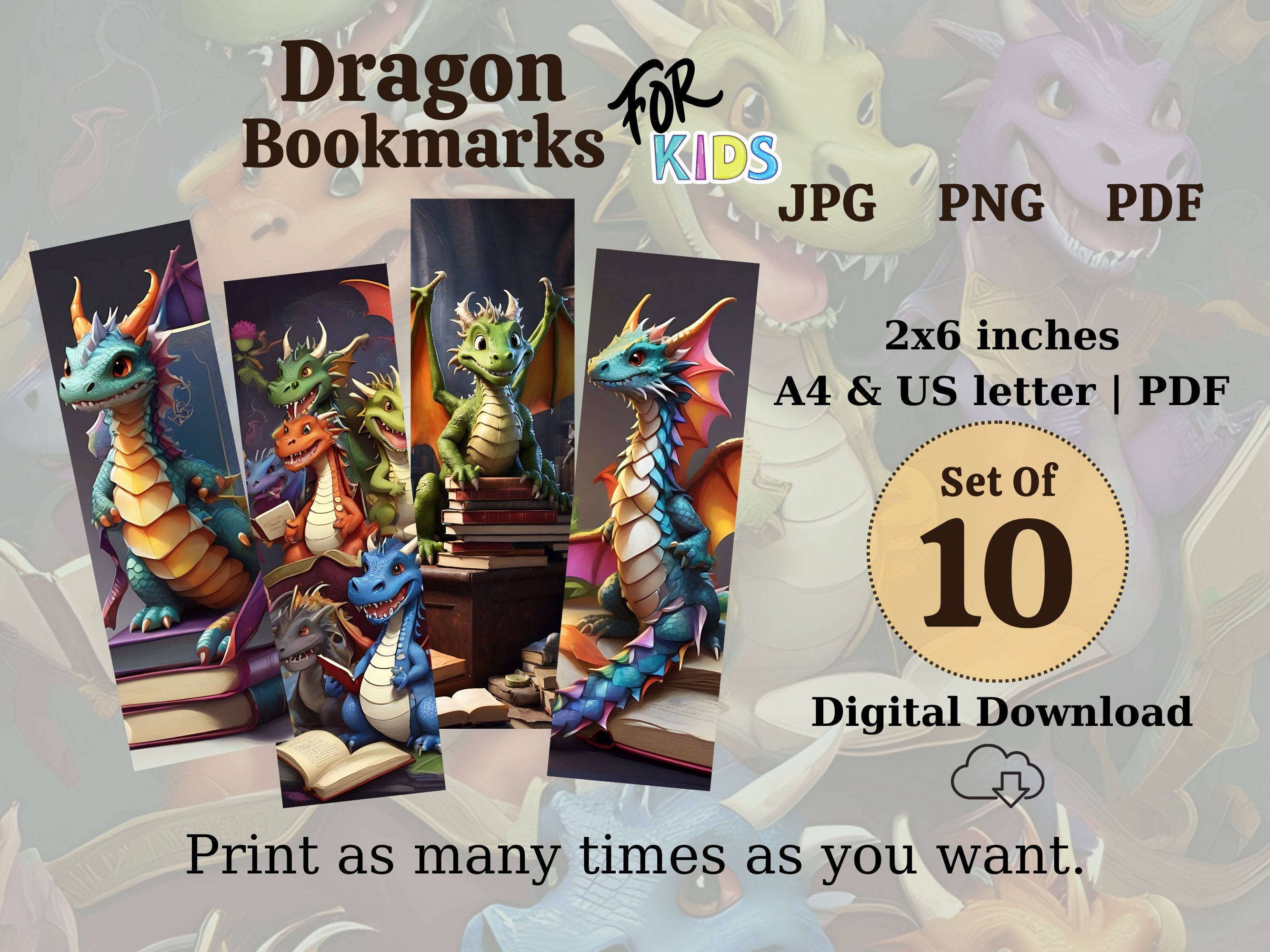 Printable Dragon Bookmark for Kids | Digital Cute Fantasy Book ...