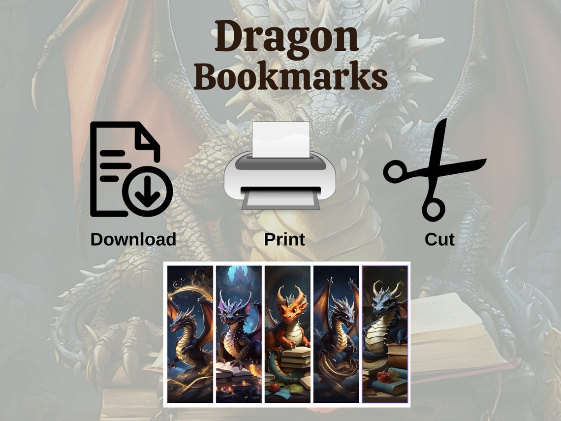 Printable Dragon Bookmarks Set - DIY Fantasy Bookmark for Dragon Lovers ...