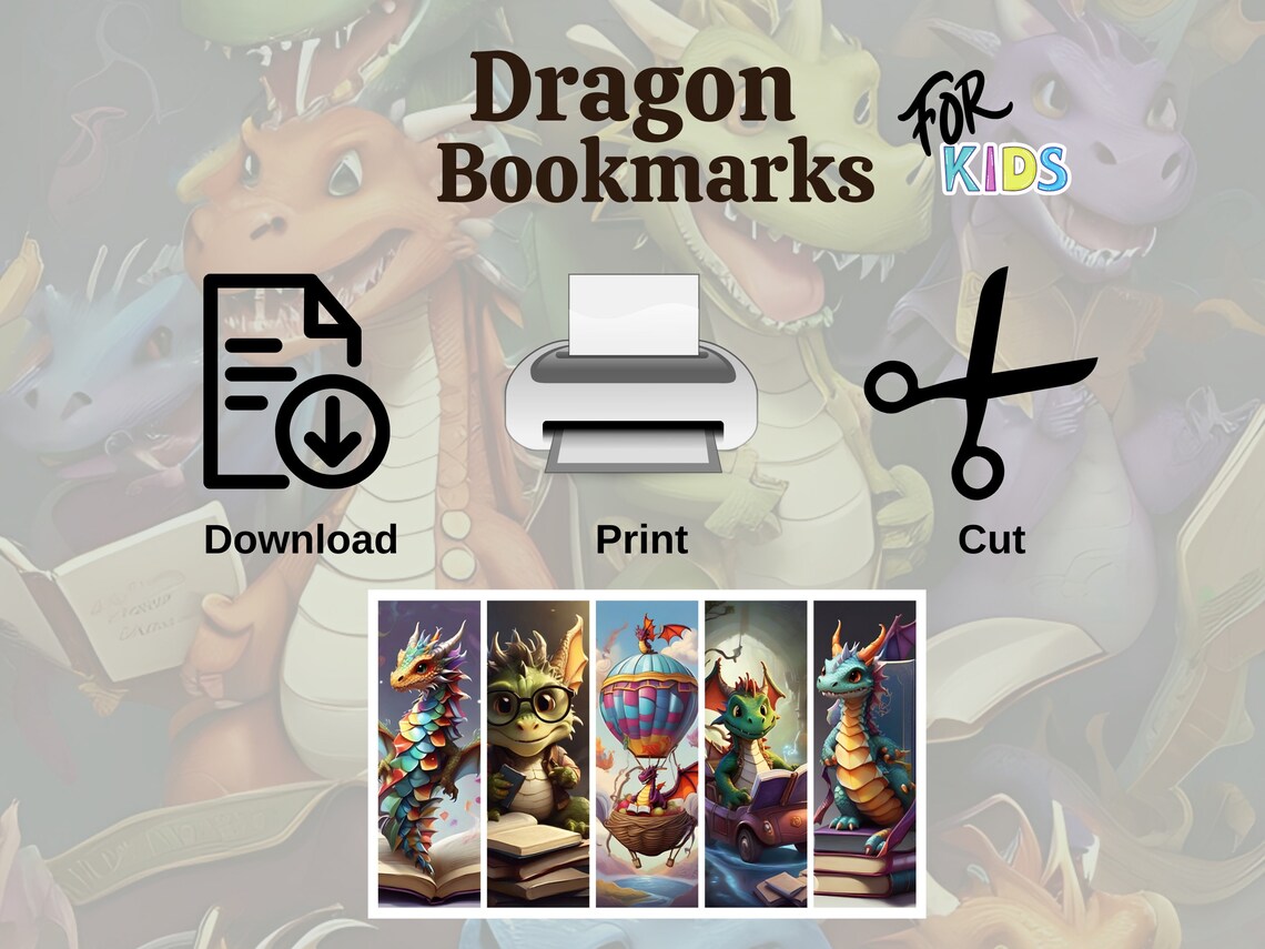 Printable Dragon Bookmark for Kids Digital Cute Fantasy Book Accessory ...