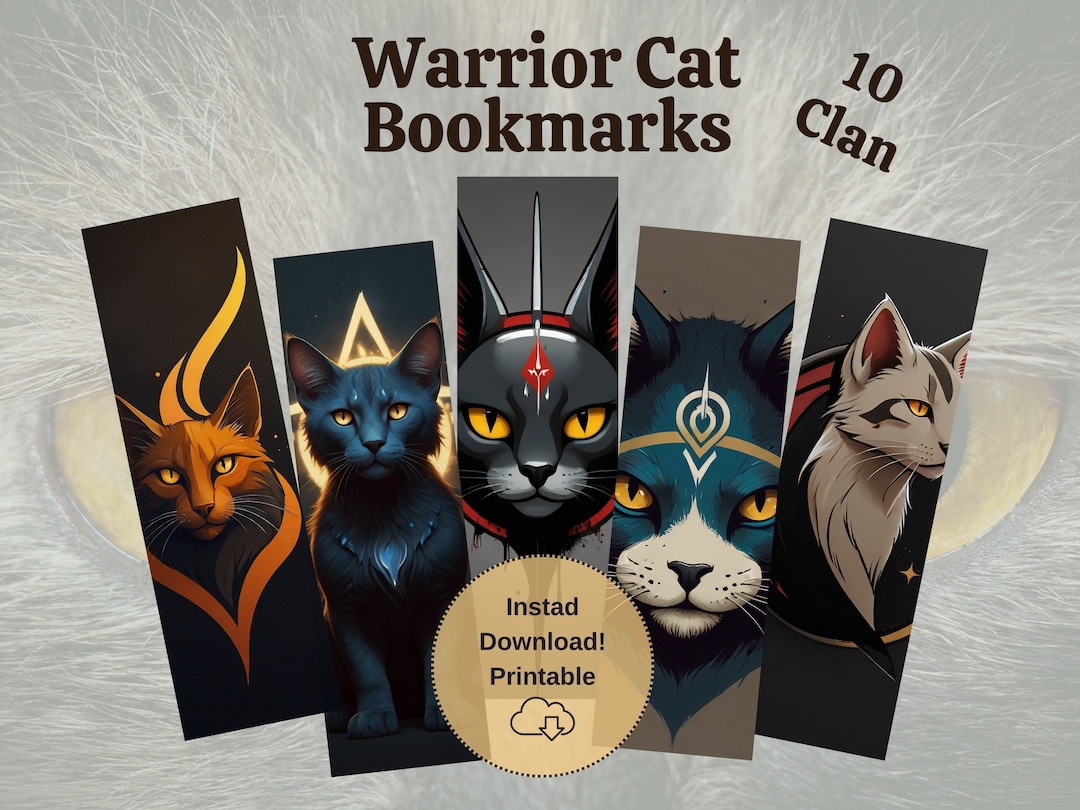 Warrior Cats Bookmarks Printable | 10 Clan Fantasy Cat DIY Bookmark ...