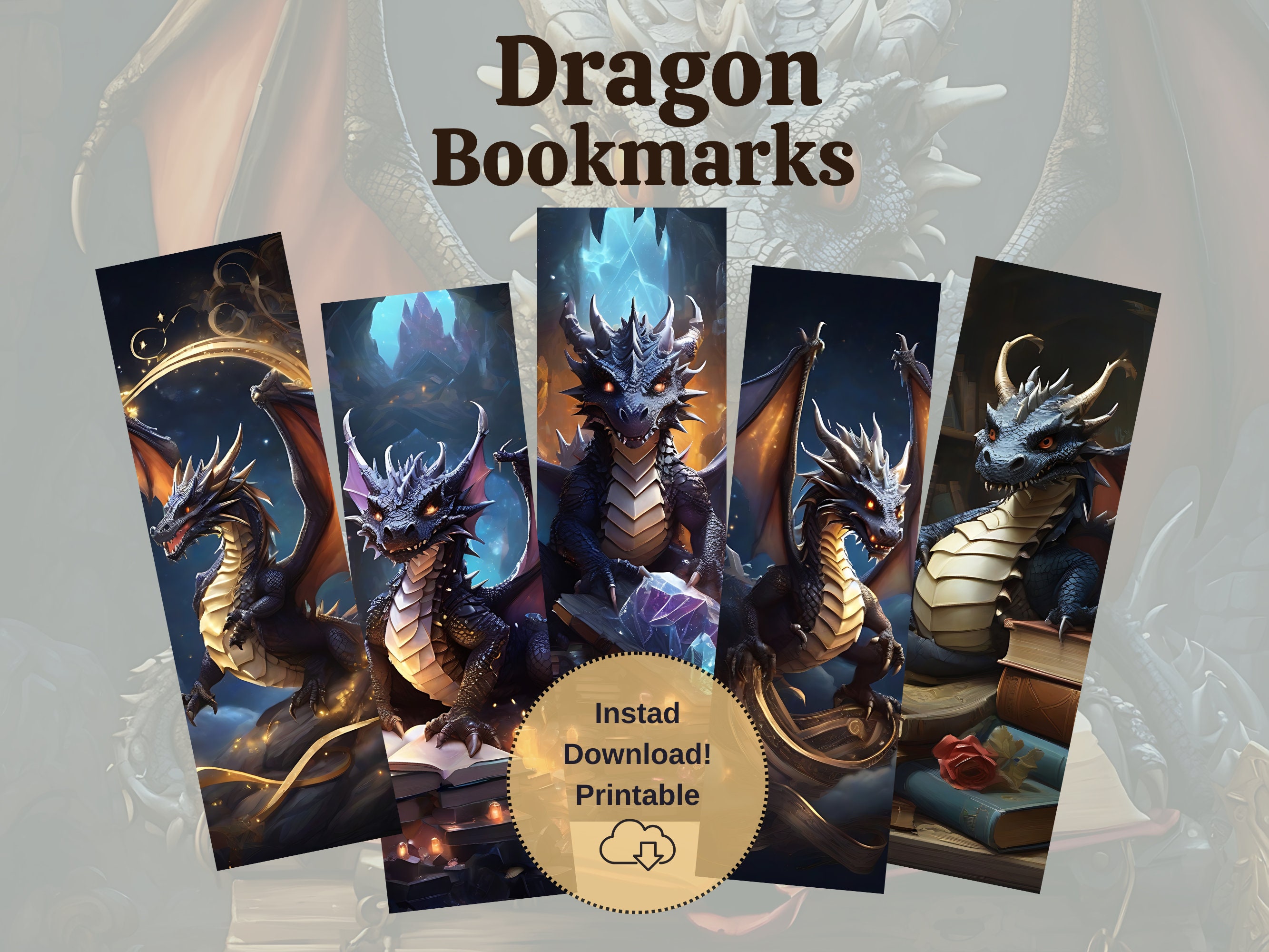 Printable Dragon Bookmarks Set - DIY Fantasy Bookmark for Dragon Lovers ...