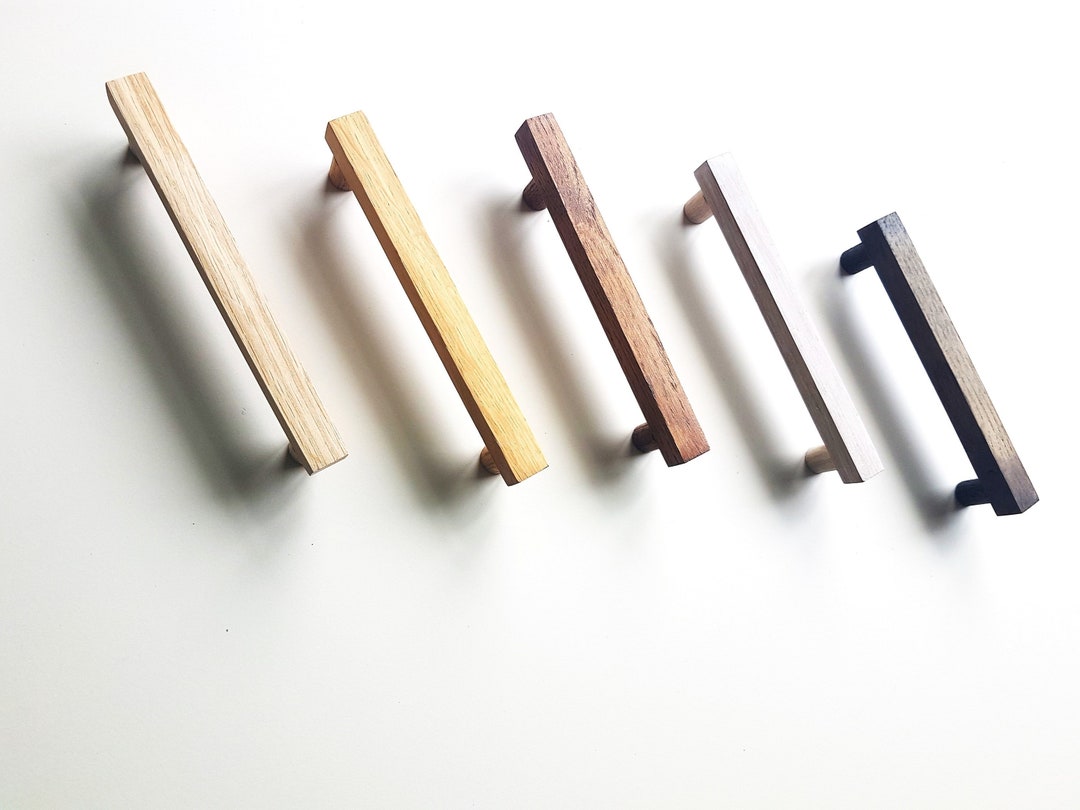 Oak Wood Pull Handles, Kitchen Cabinet Hardware, Upgrade Furniture ...