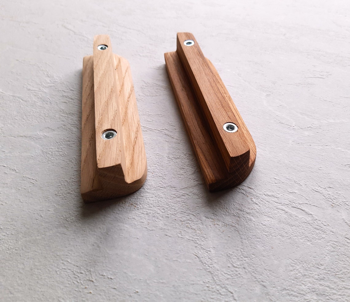 Long Oak Wood Handles Pulls Simple Kitchen Hardware Dresser Pulls ...
