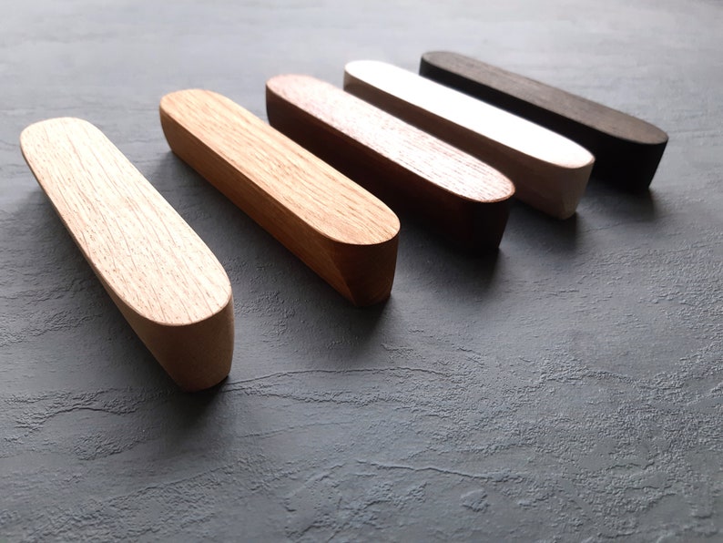 Long Oak Wood Handles Pulls Simple Kitchen Hardware Dresser Pulls ...